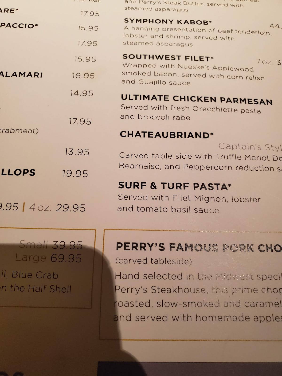 Menu at Perry's Steakhouse & Grille, Oak Brook