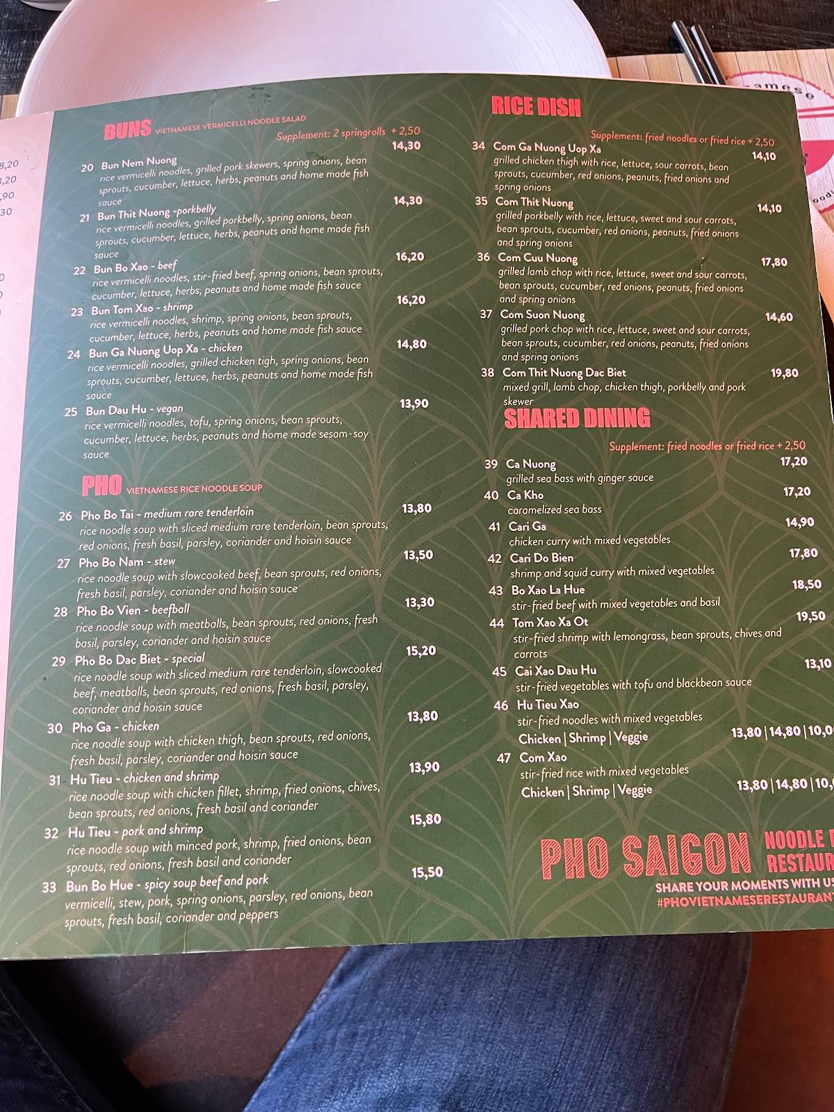 Menu at Pho - Vietnamese restaurant & Noodle bar, Rotterdam
