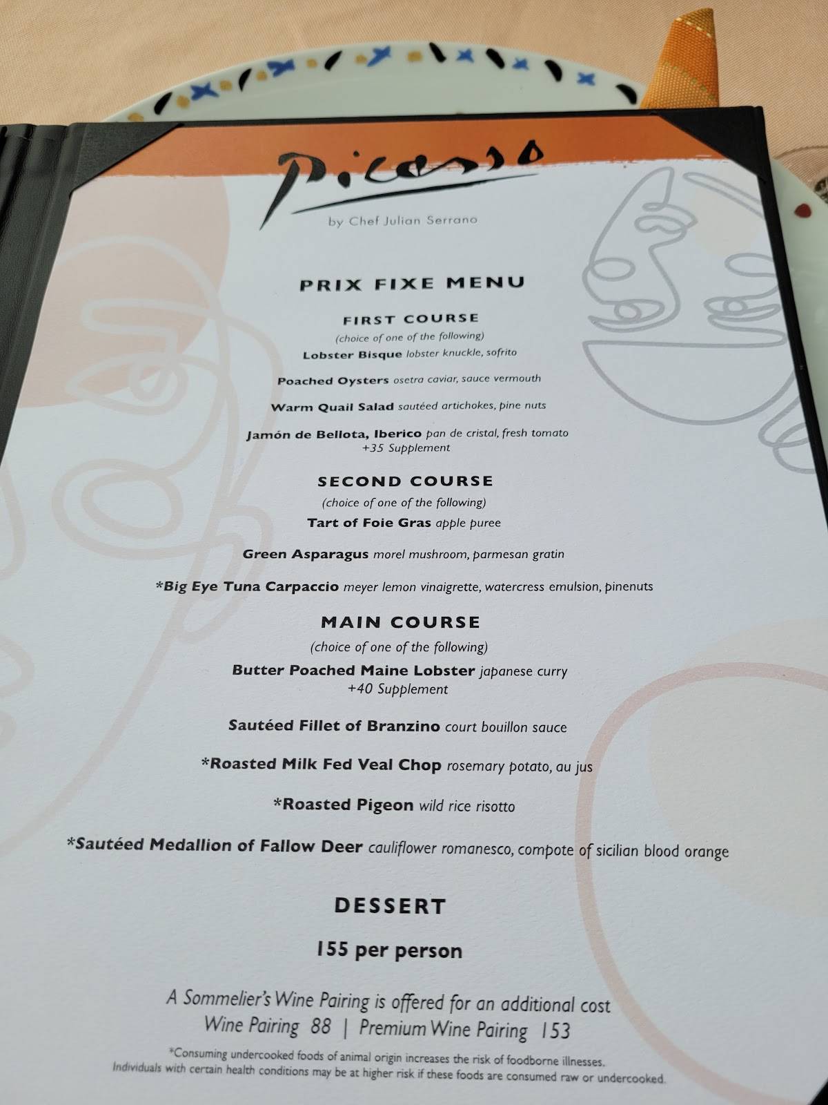 Menu at Picasso pub & bar, Las Vegas