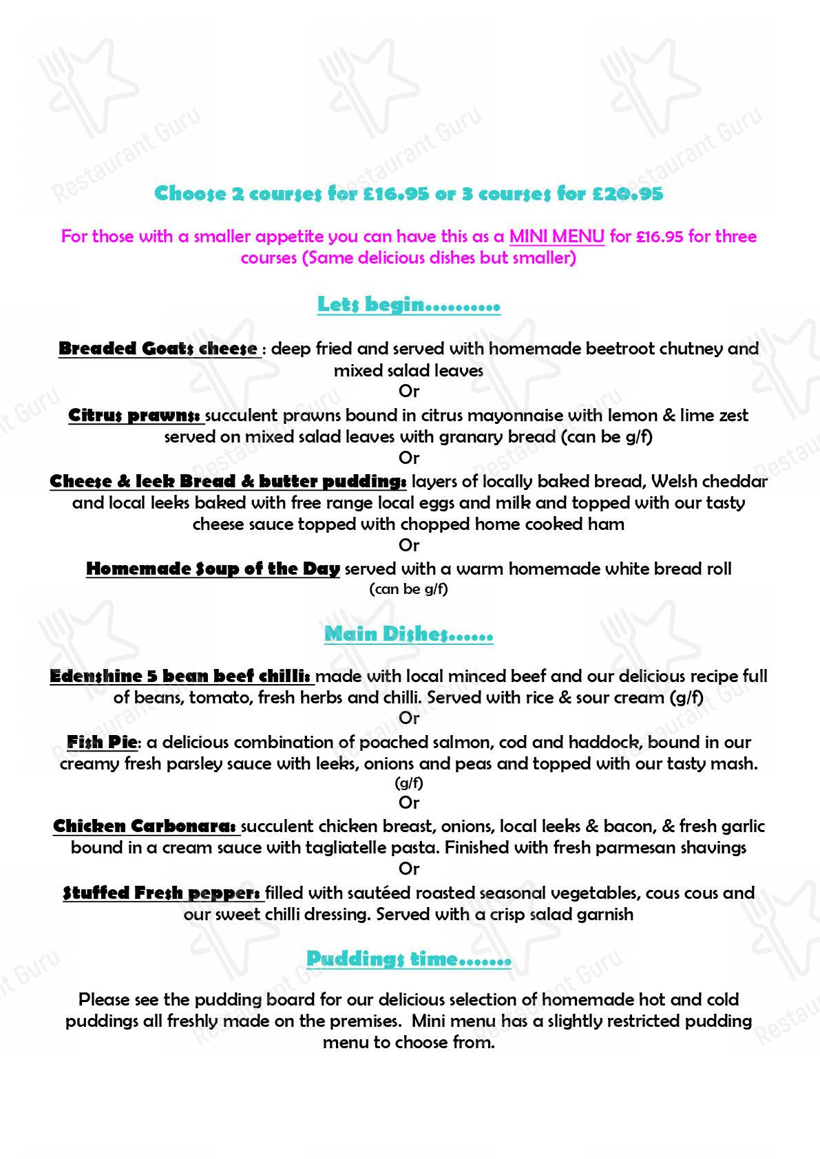 Menu at The Piccadilly Inn pub & bar, Caerwys