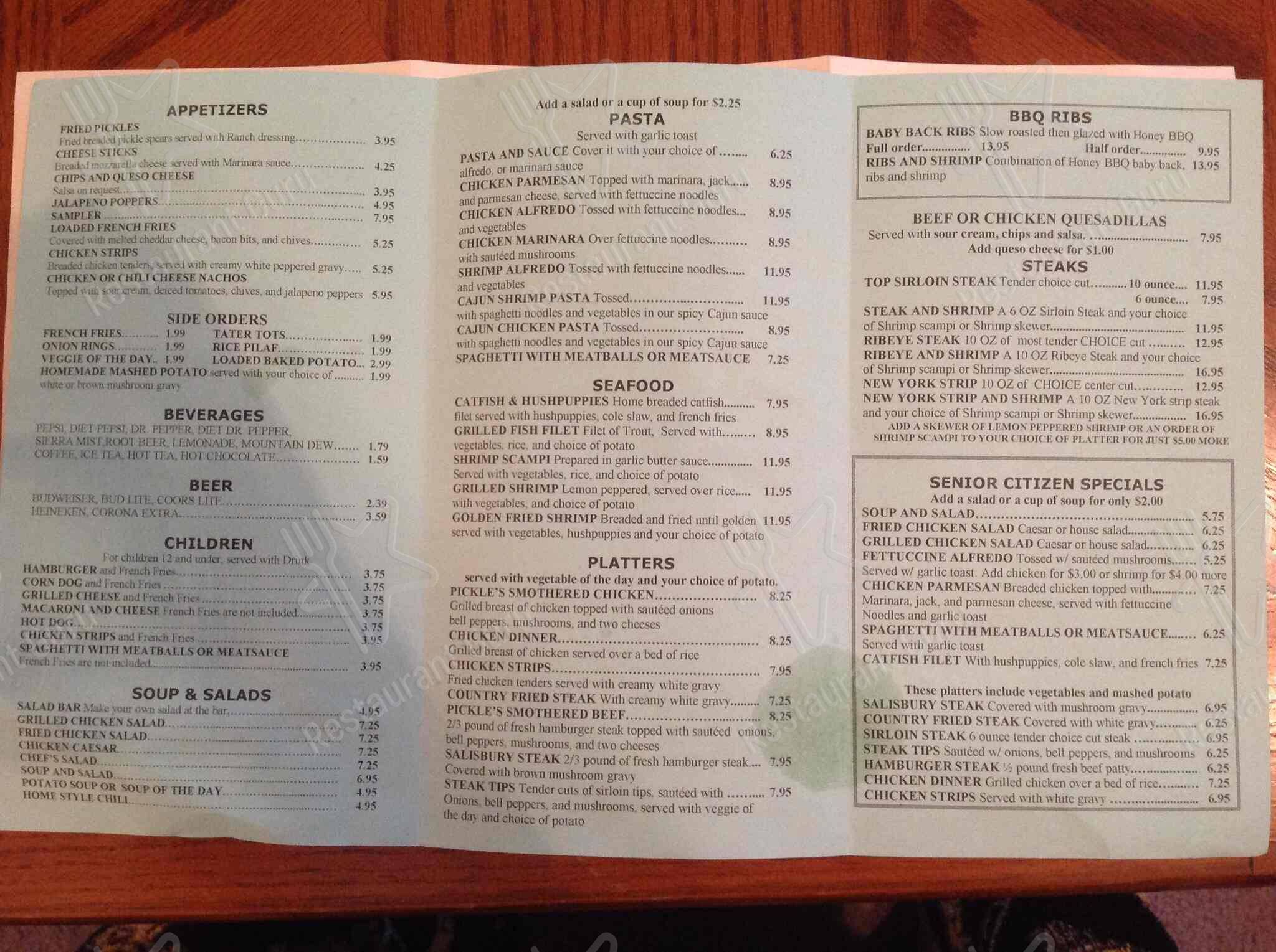 Menu at Pickles: America's Grill restaurant, Moore, N Moore Ave