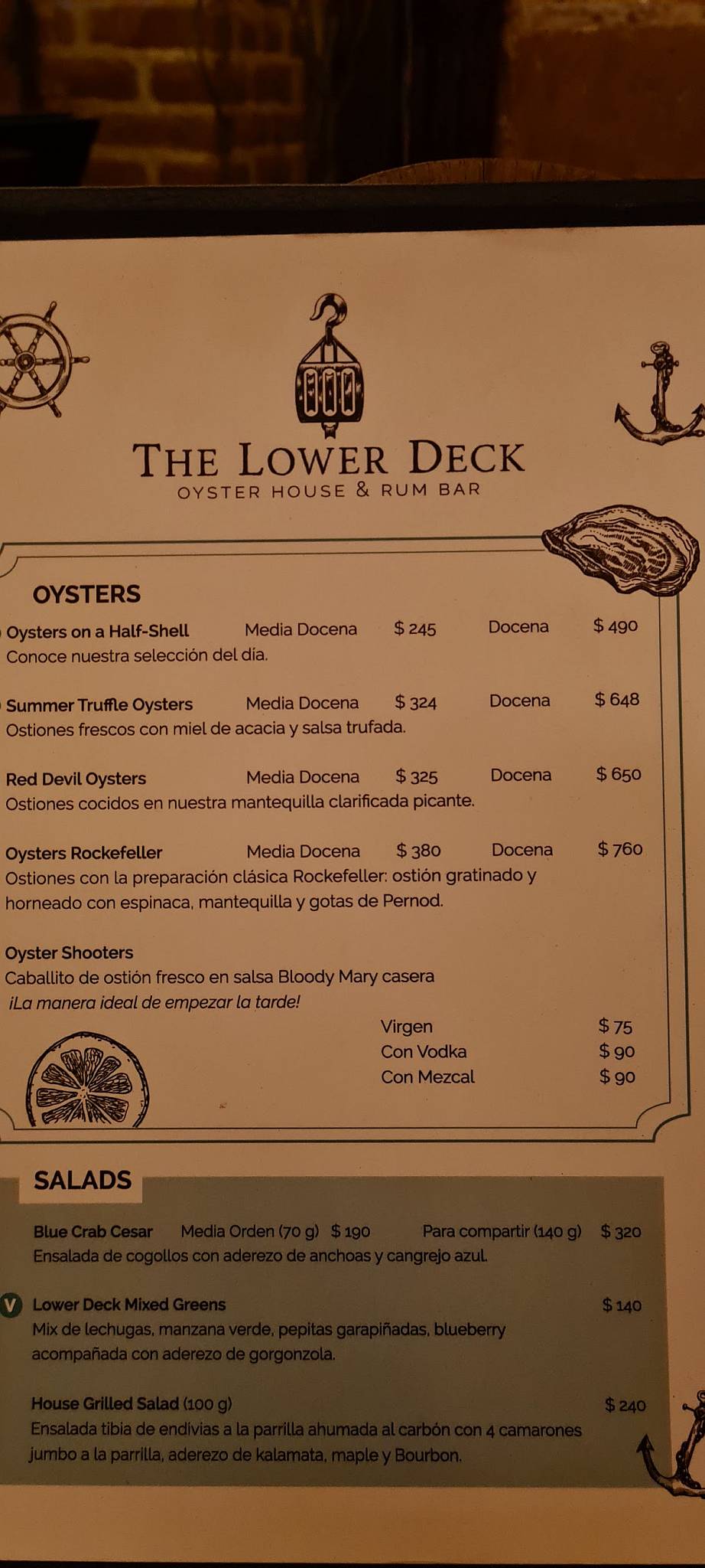 Menu at Pigeon restaurant, Mexico City