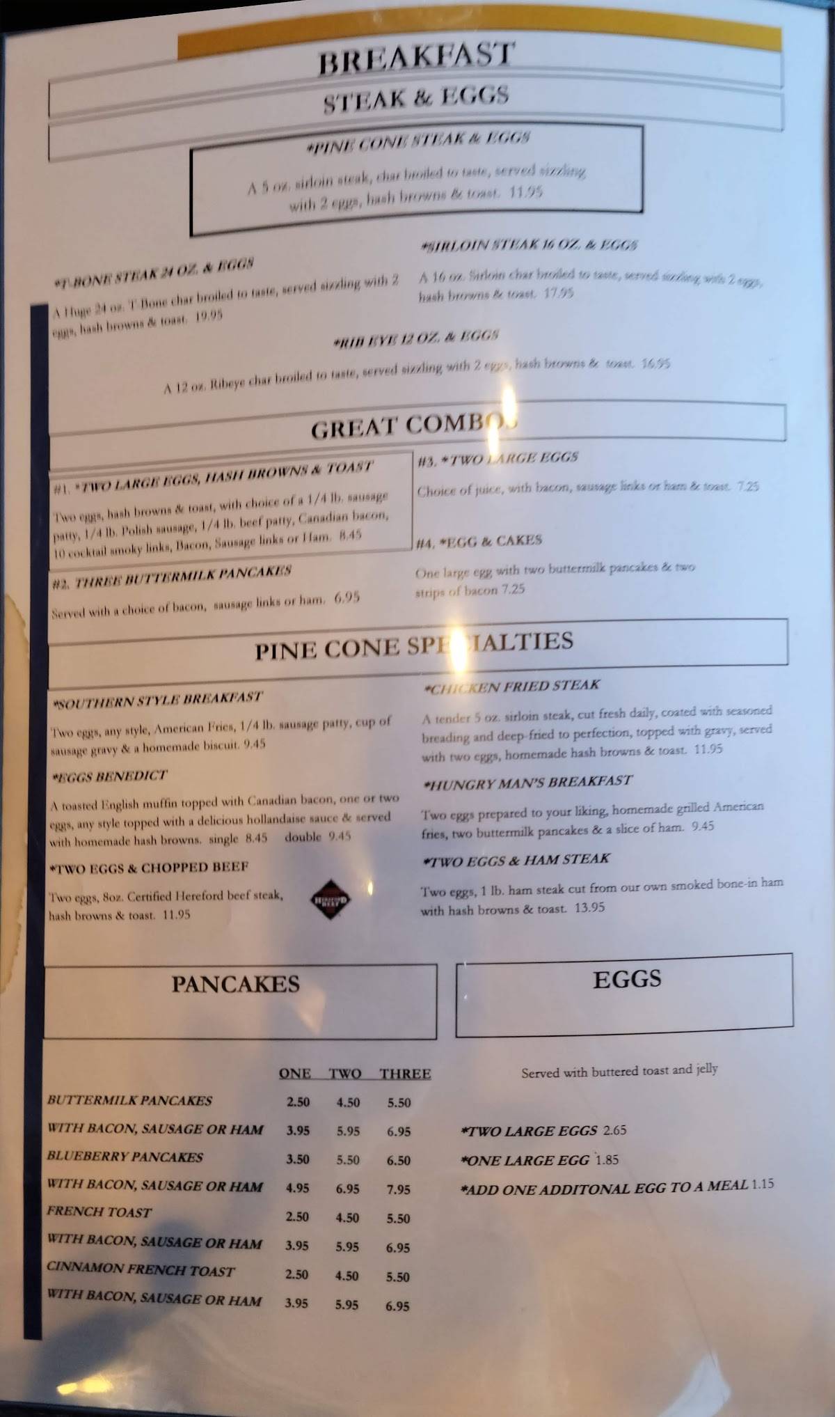 Menu at Pine Cone Restaurant, Johnson Creek