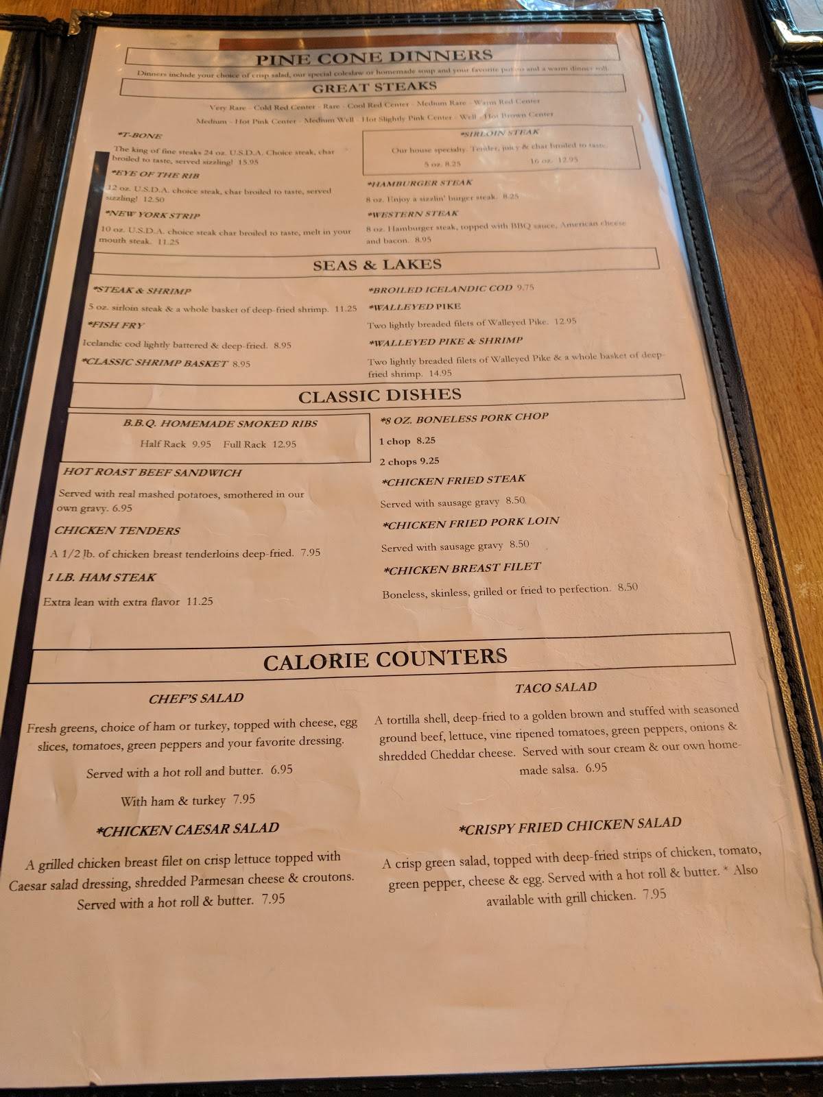 Menu at Pine Cone Restaurant, Johnson Creek