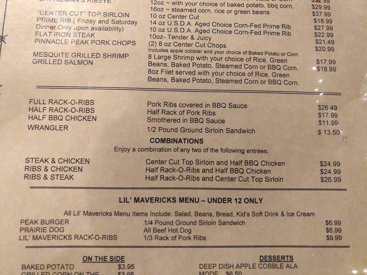 Menu at Pinnacle Peak Steakhouse, San Dimas