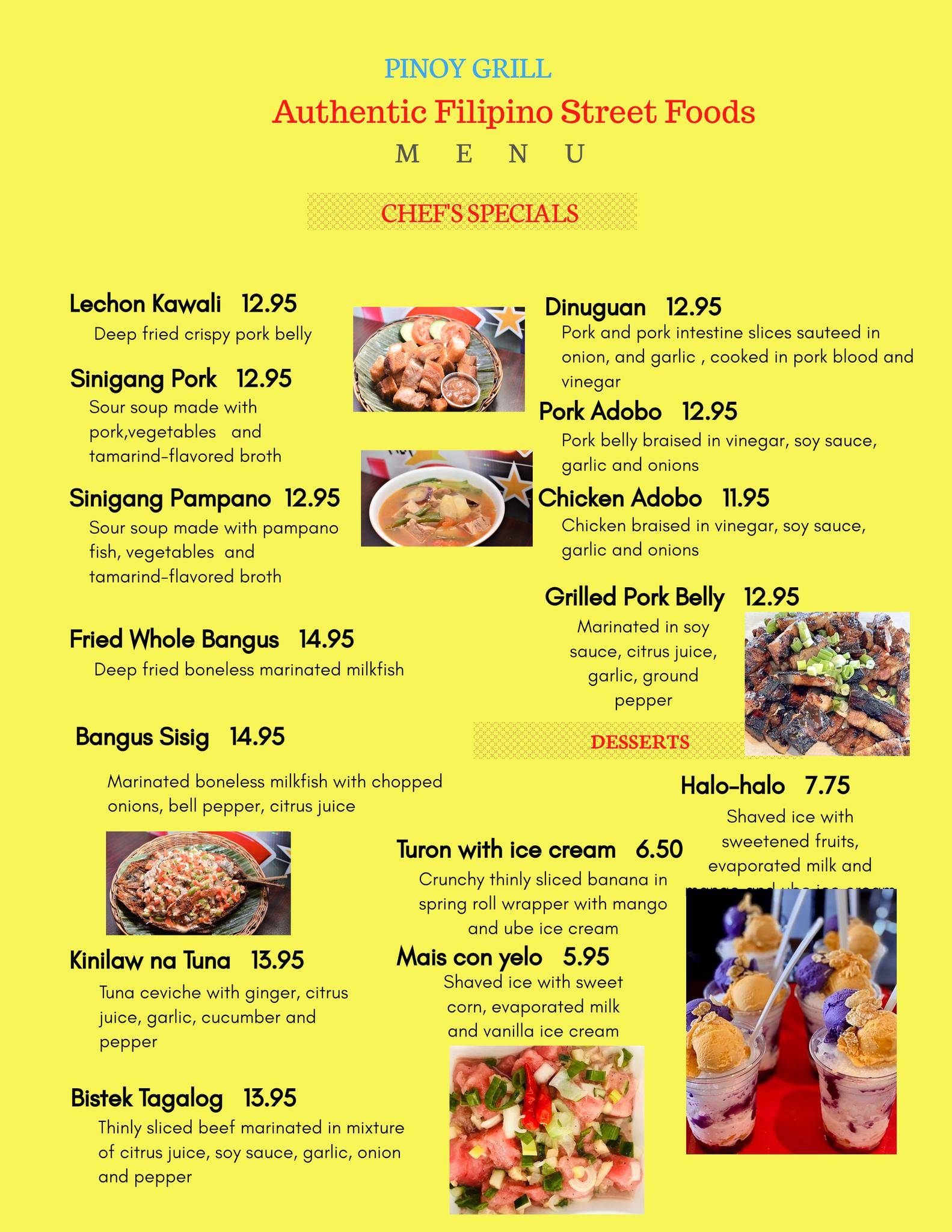 Menu at Pinoy Grill Authentic Filipino Street Foods restaurant ...