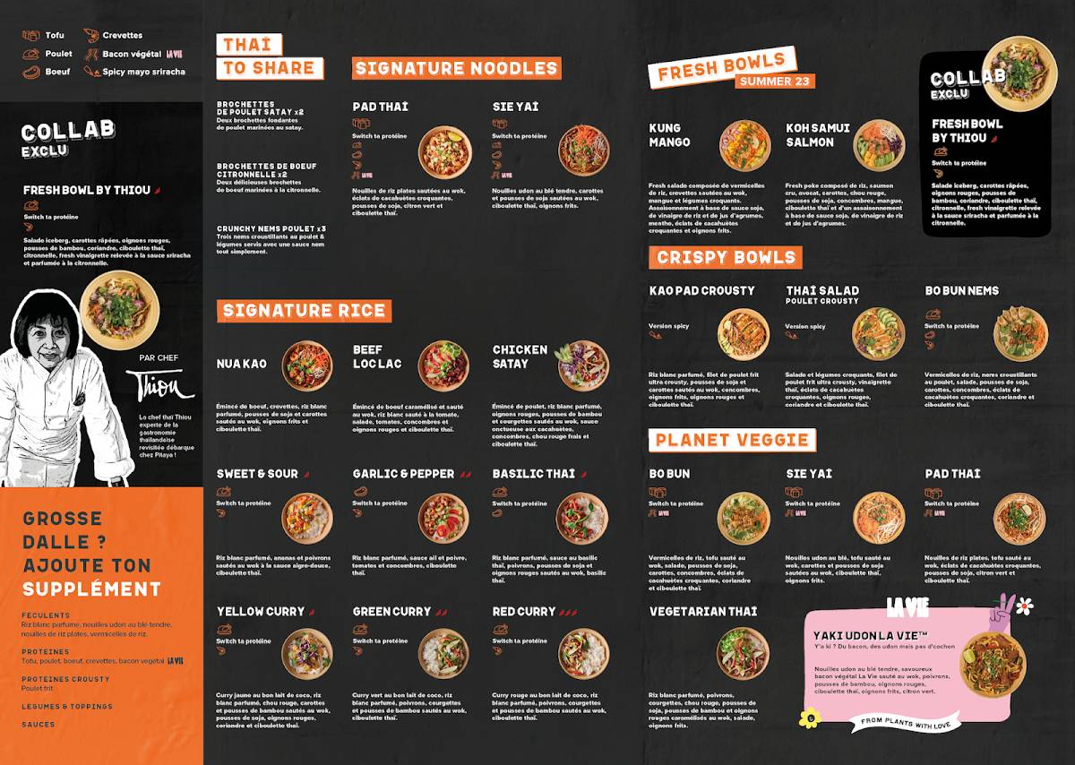 Menu au Pitaya Thaï Street Food restaurant, Buchelay