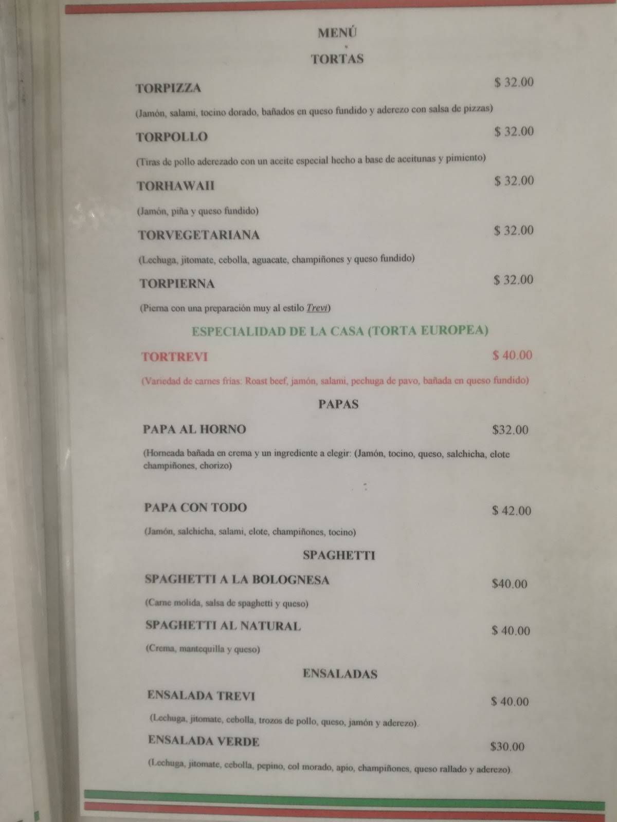 Carta del restaurante Pizzas Trevi, Tepic