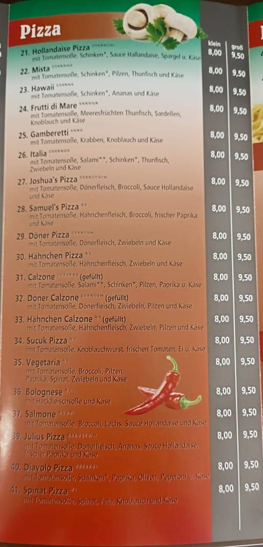 Menu at Joshua Pizza, Gronau