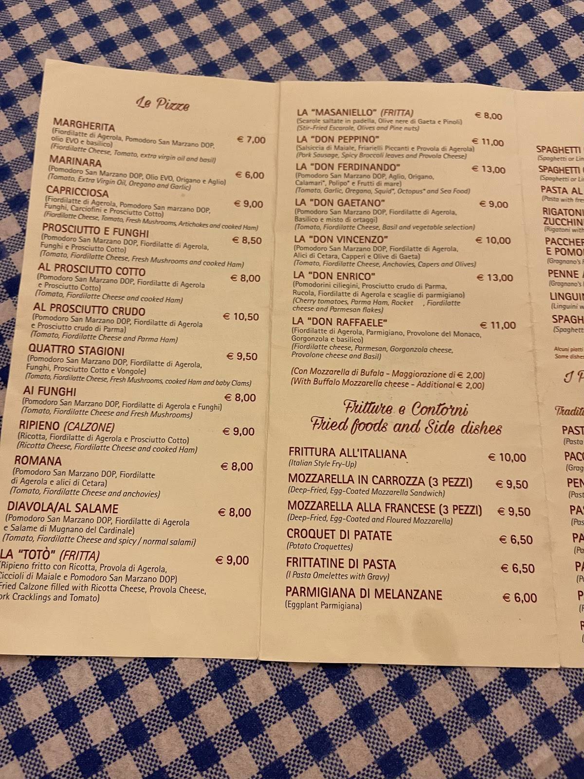 Menu at Pizzeria Brandi, Naples, Salita S. Anna di Palazzo