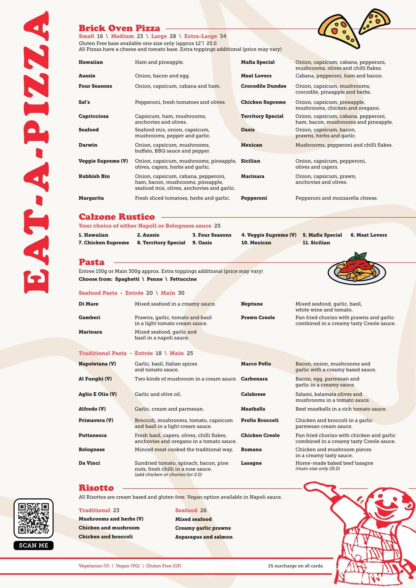 Menu at Eat-A-Pizza pizzeria, Darwin City, Cullen Bay