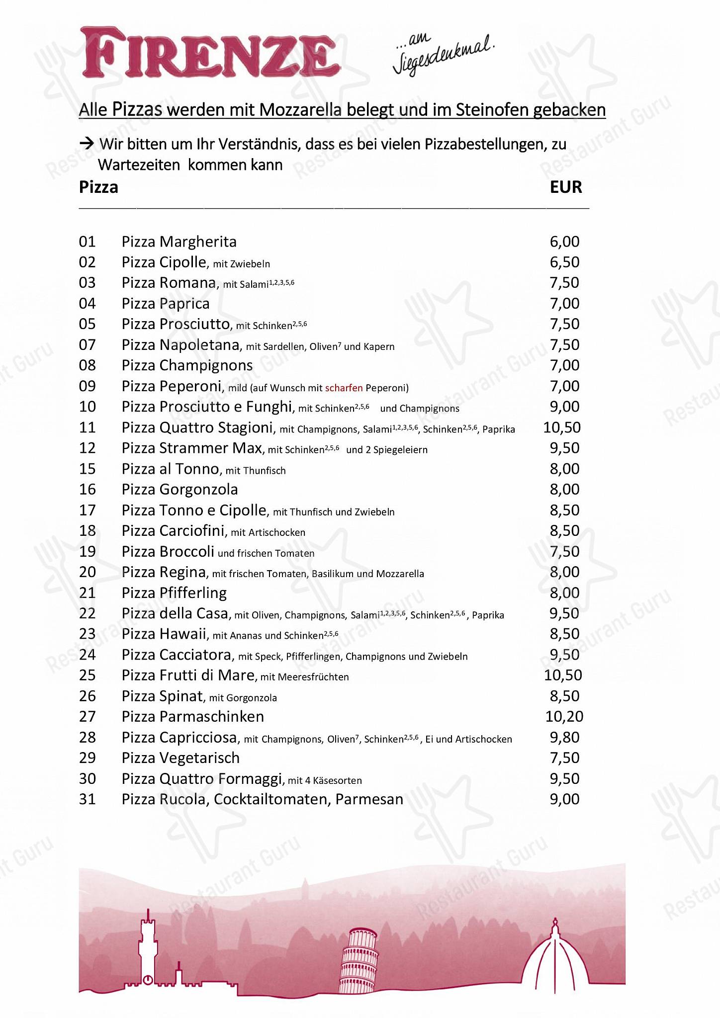 Speisekarte von Restaurant Firenze-Toscana, FREIBURG IM BREISGAU