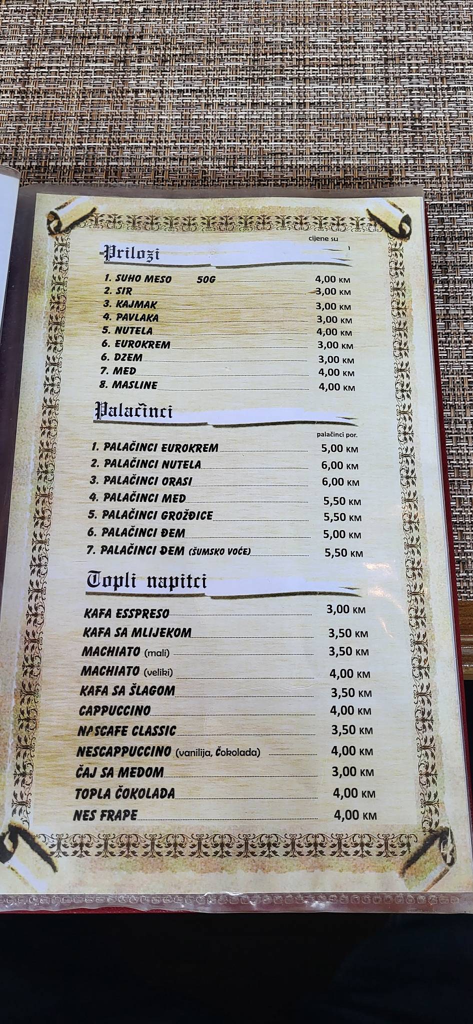 Menu at Pizzeria Ildžis, Ilidža