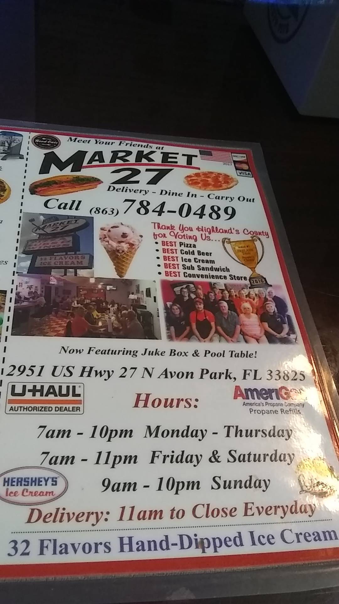 Menu at Market 27 pizzeria, Avon Park, US Hwy 27 N