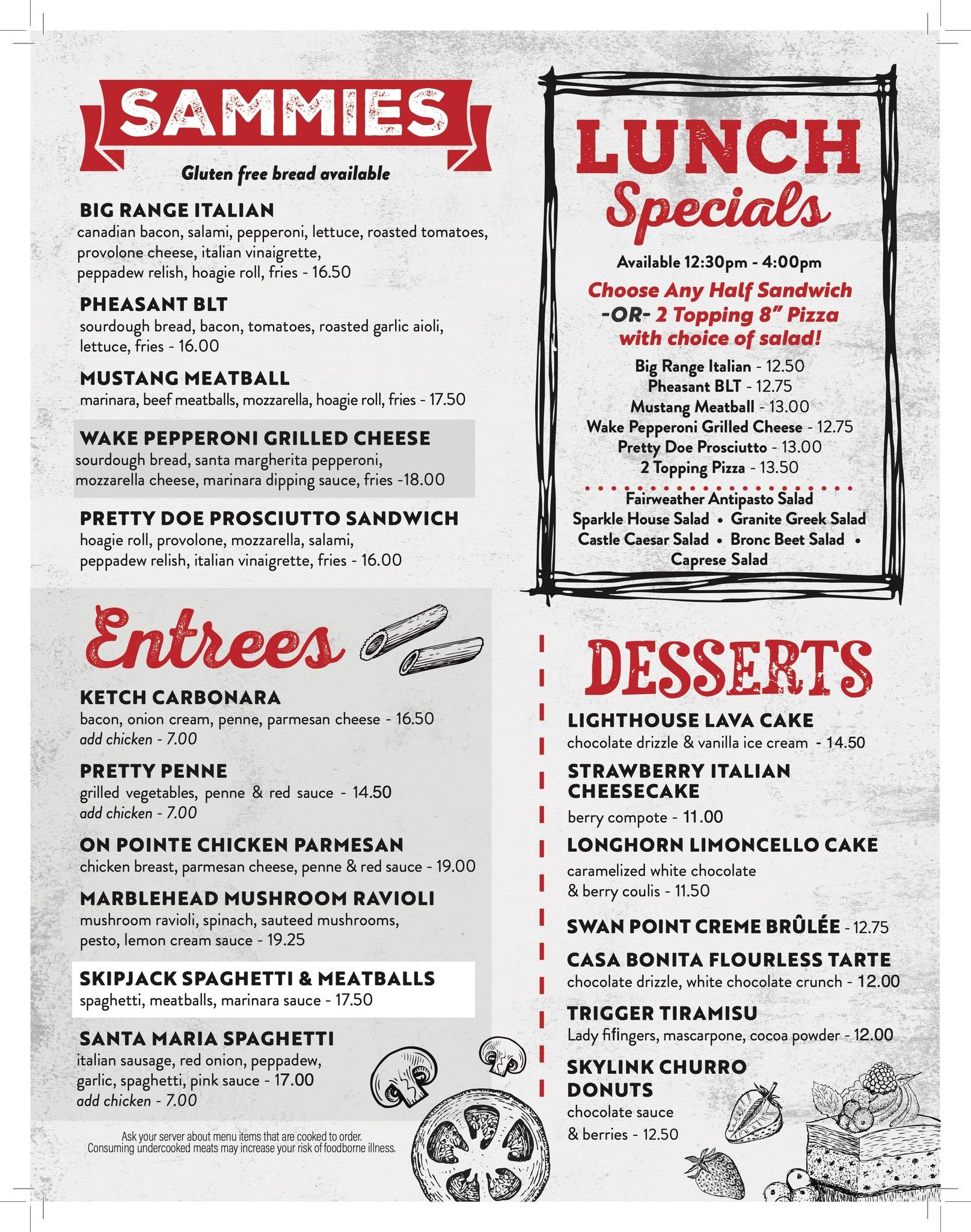 Menu at PZA pizzeria, Canyon Lake