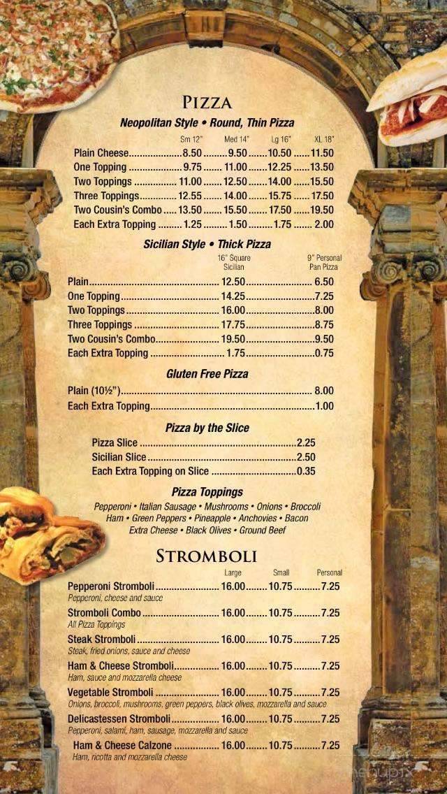 Menu at Two Cousins Pizza Millersville pizzeria, Millersville