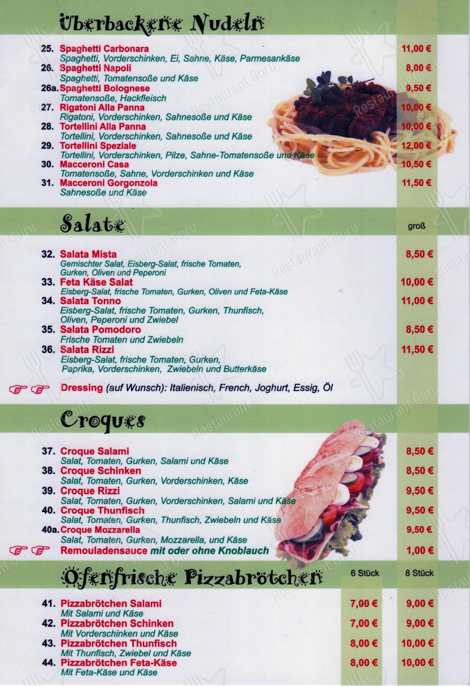 Speisekarte von Pizzeria und Eiscafé Rizzi, Braunschweig