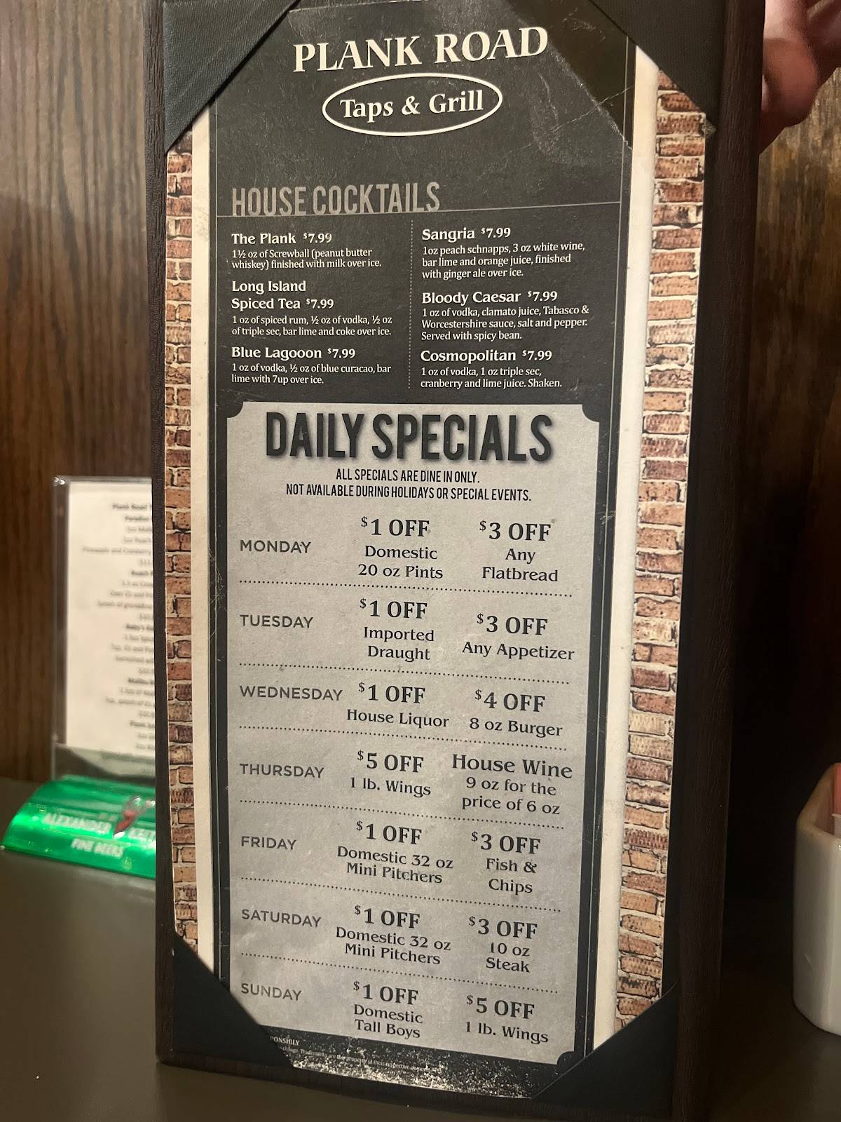 Menu at Plank Road Taps & Grill restaurant, Hagersville