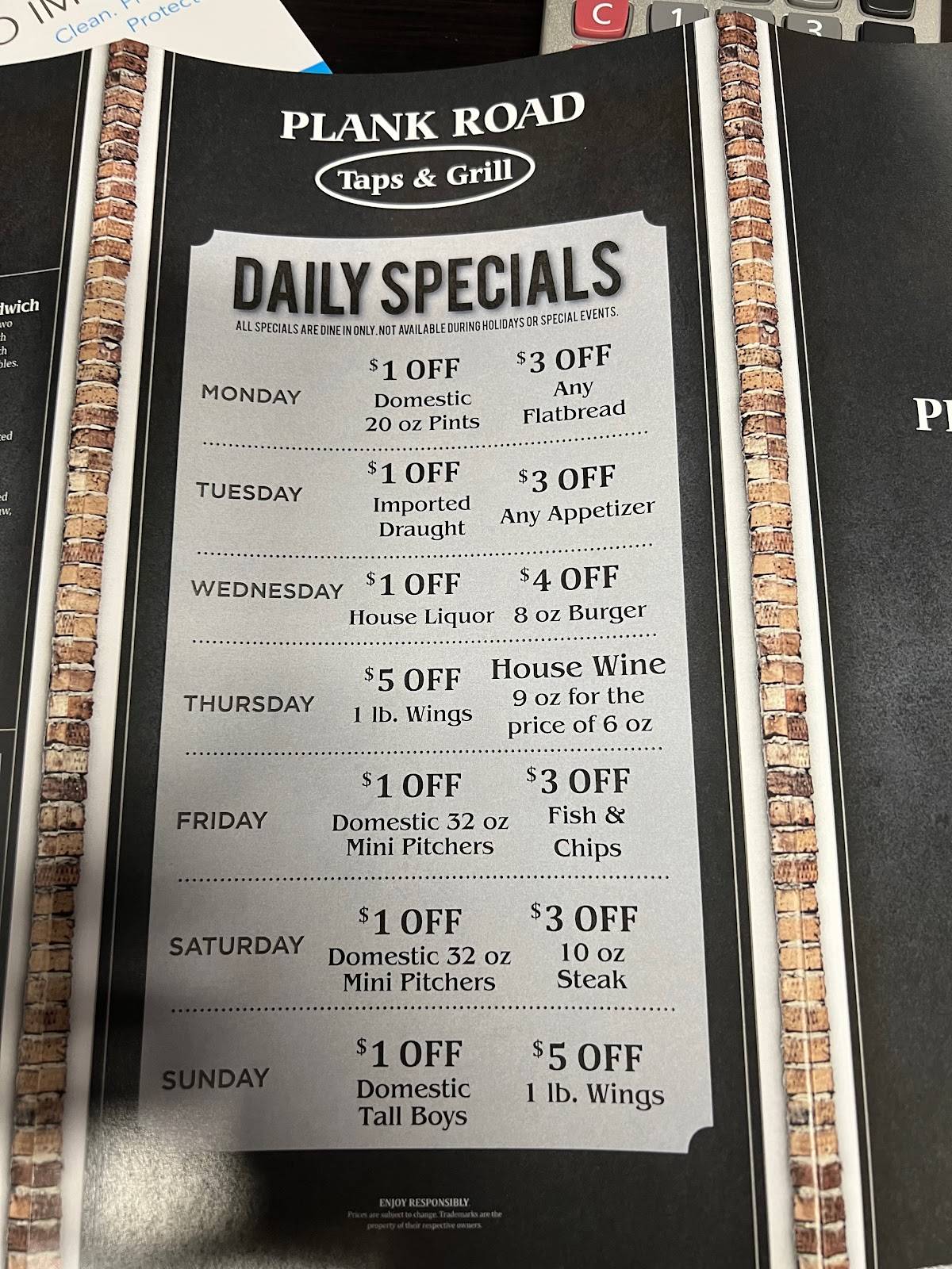 Menu at Plank Road Taps & Grill restaurant, Hagersville