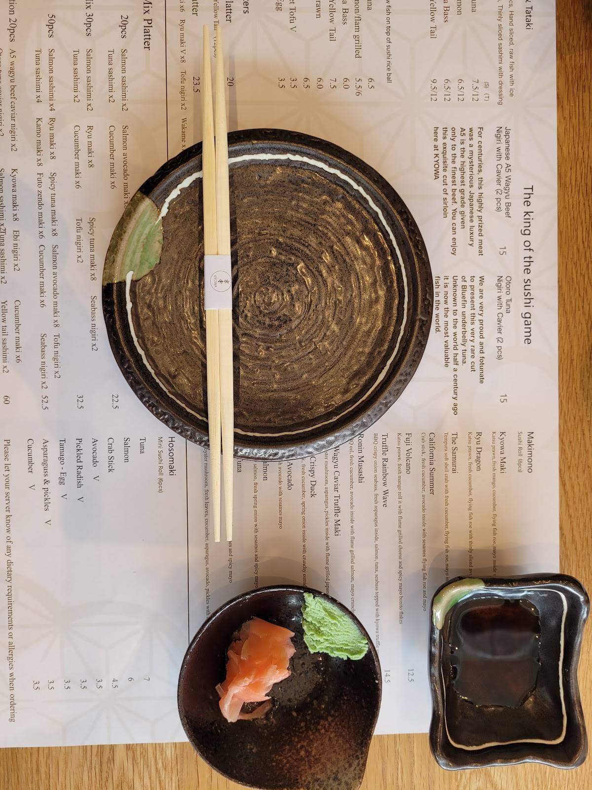 Menu at KYOWA restaurant, Plymouth