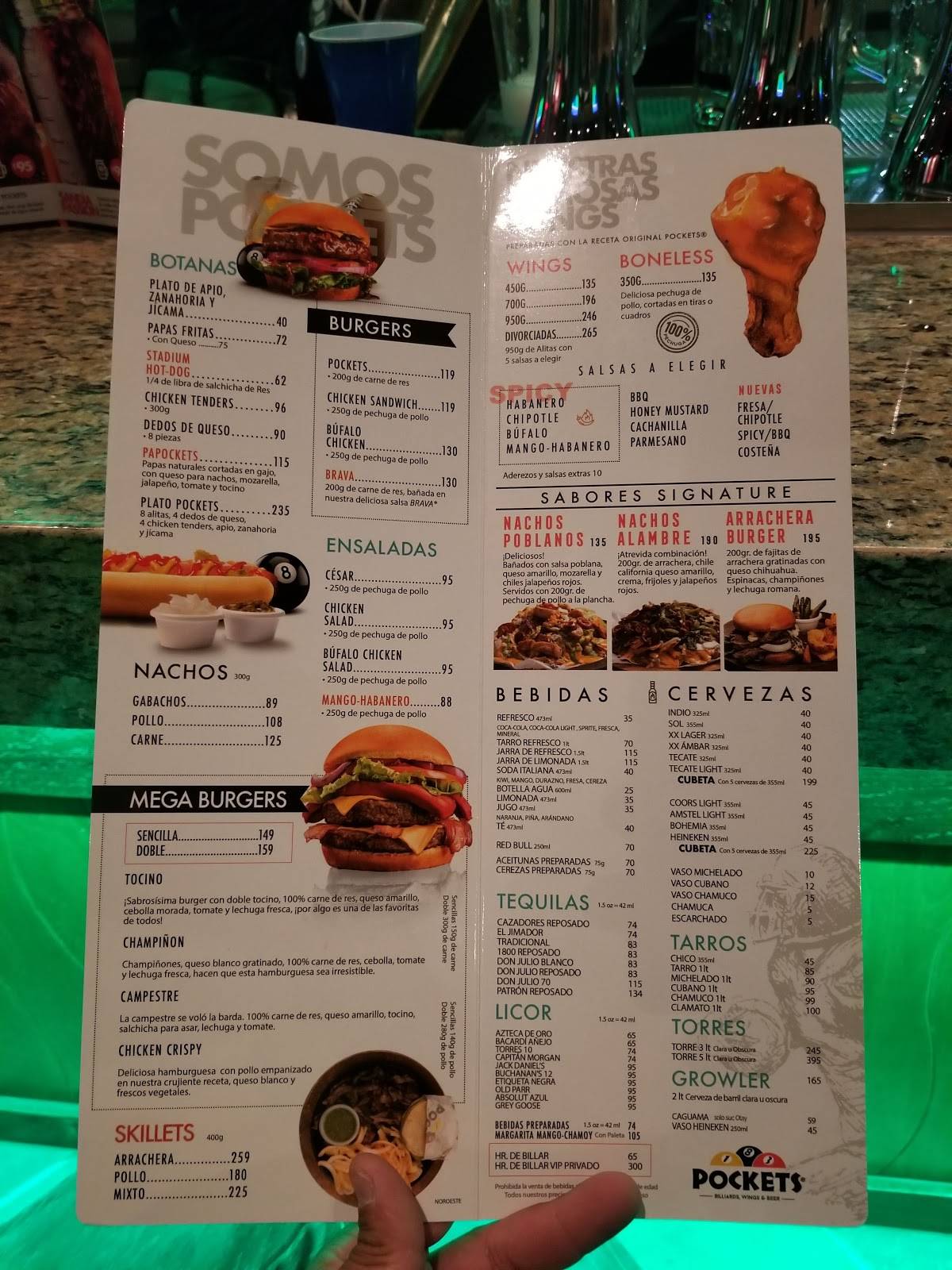 Carta del pub y bar Pockets Plaza Monarca, Tijuana