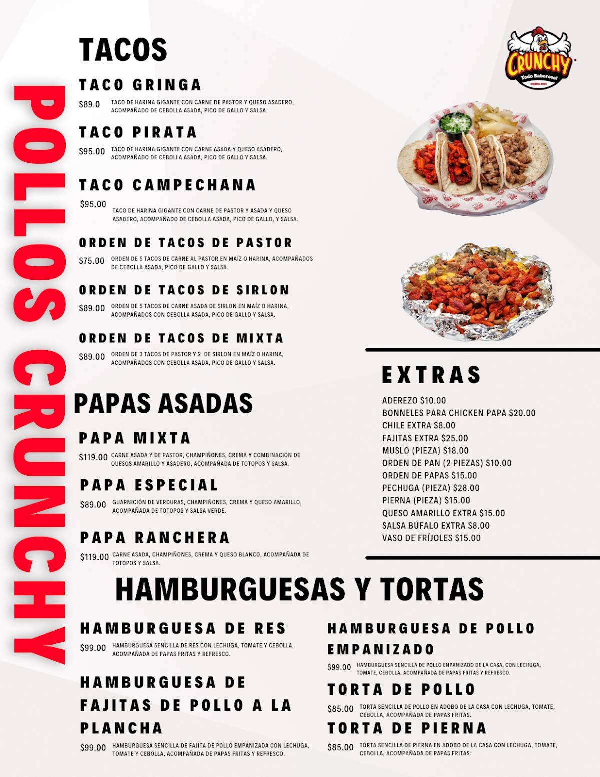 Menu at Pollos Crunchy restaurant, Ciudad Frontera
