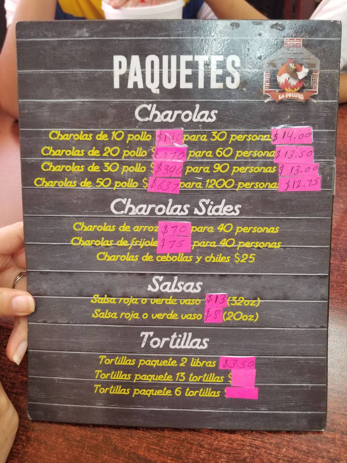 Menu at Pollos La Pullita restaurant, Arlington