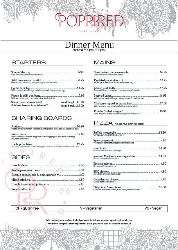 Menu at Poppi Red cafe, Hawkshead, Main St