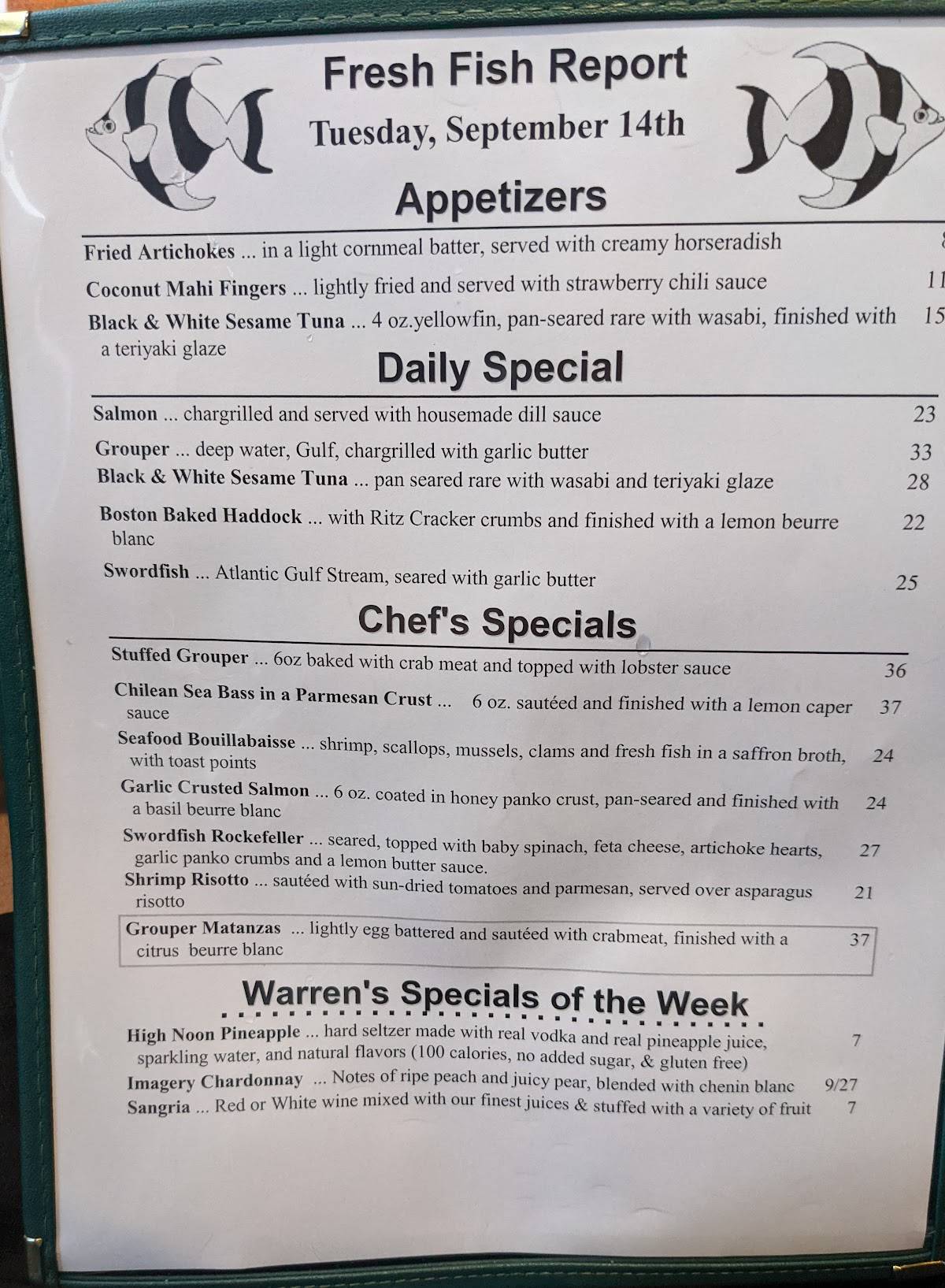 Menu at Prawnbroker Restaurant and Fish Market, Fort Myers