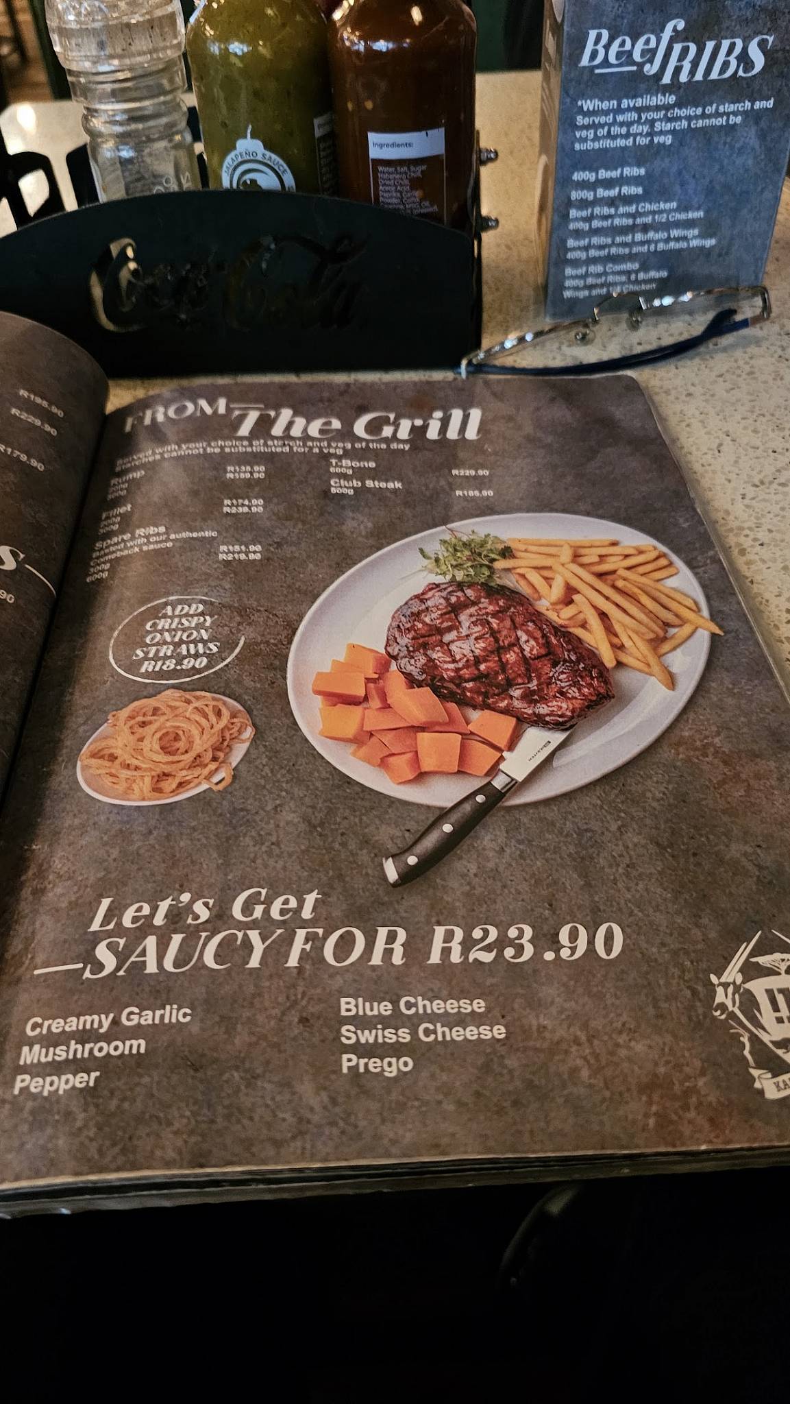 Menu at Parrots restaurant, Pretoria, Atterbury Road