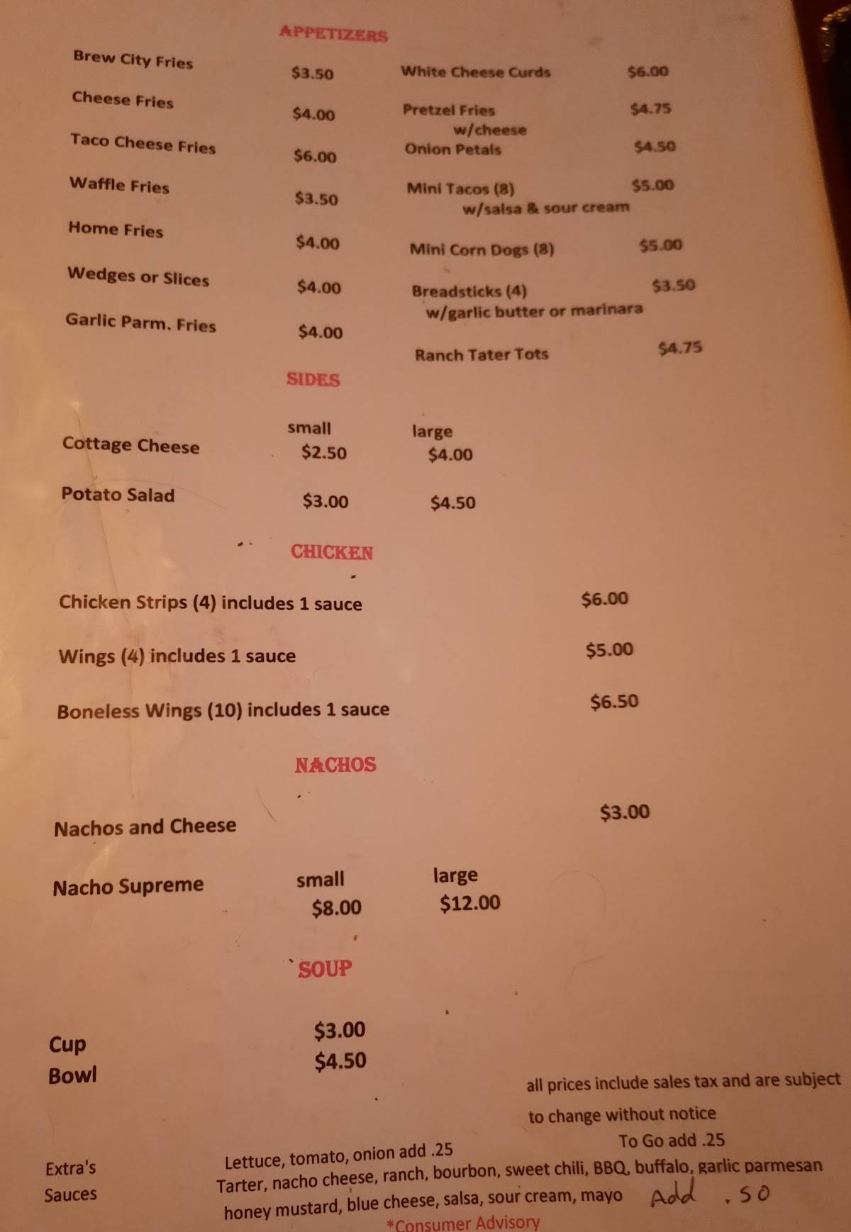 Menu at Boondocks Bar & Grill, Symco
