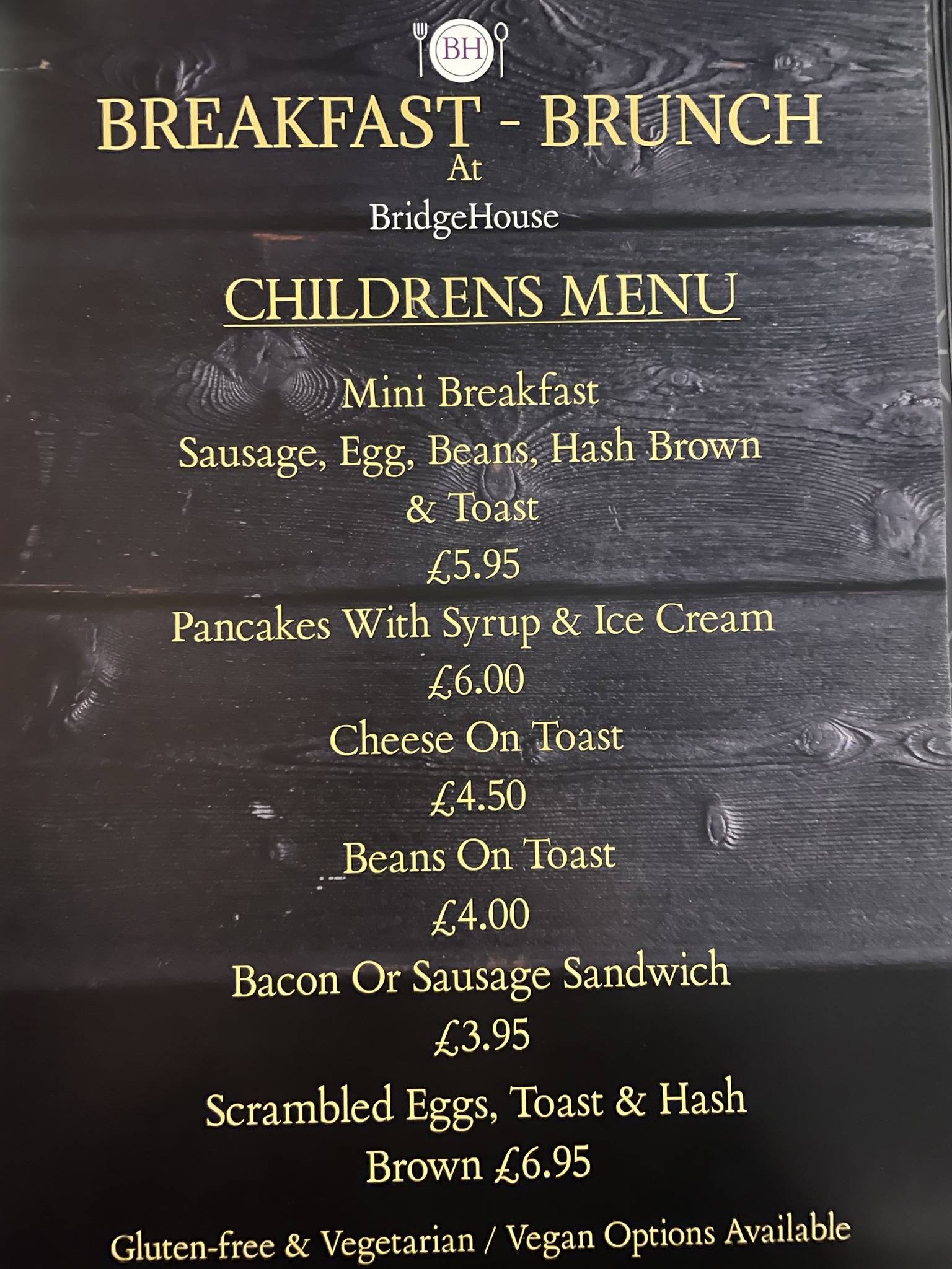 Menu at Bridge House Restaurant- Booking Recommended, Belper