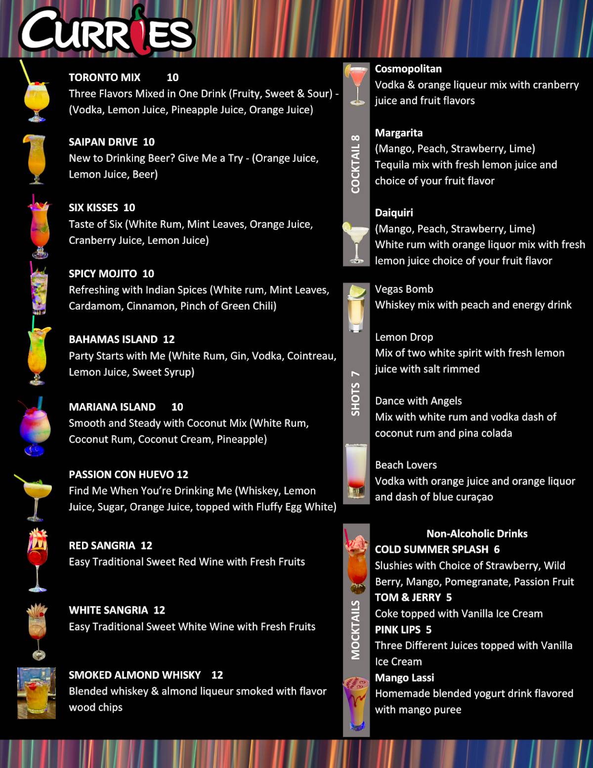 Menu at Curries Indian Cuisine and Bar, Yuma