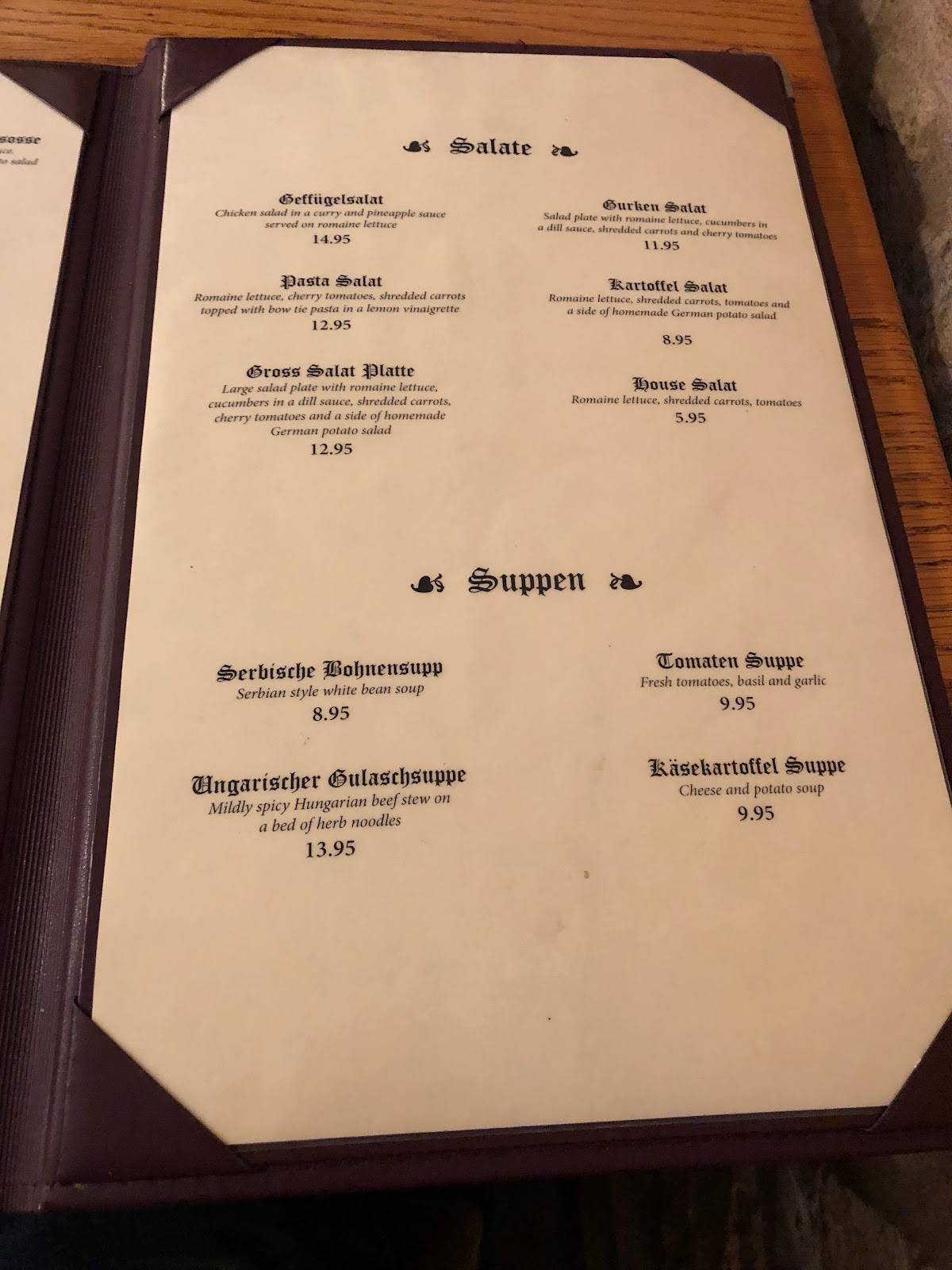Menu at Der Lindenbaum pub & bar, Fredericksburg, 312 E Main St #4612