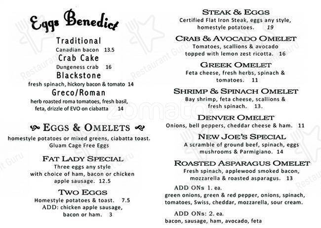 Menu at The Fat Lady Bar & Restaurant, Oakland