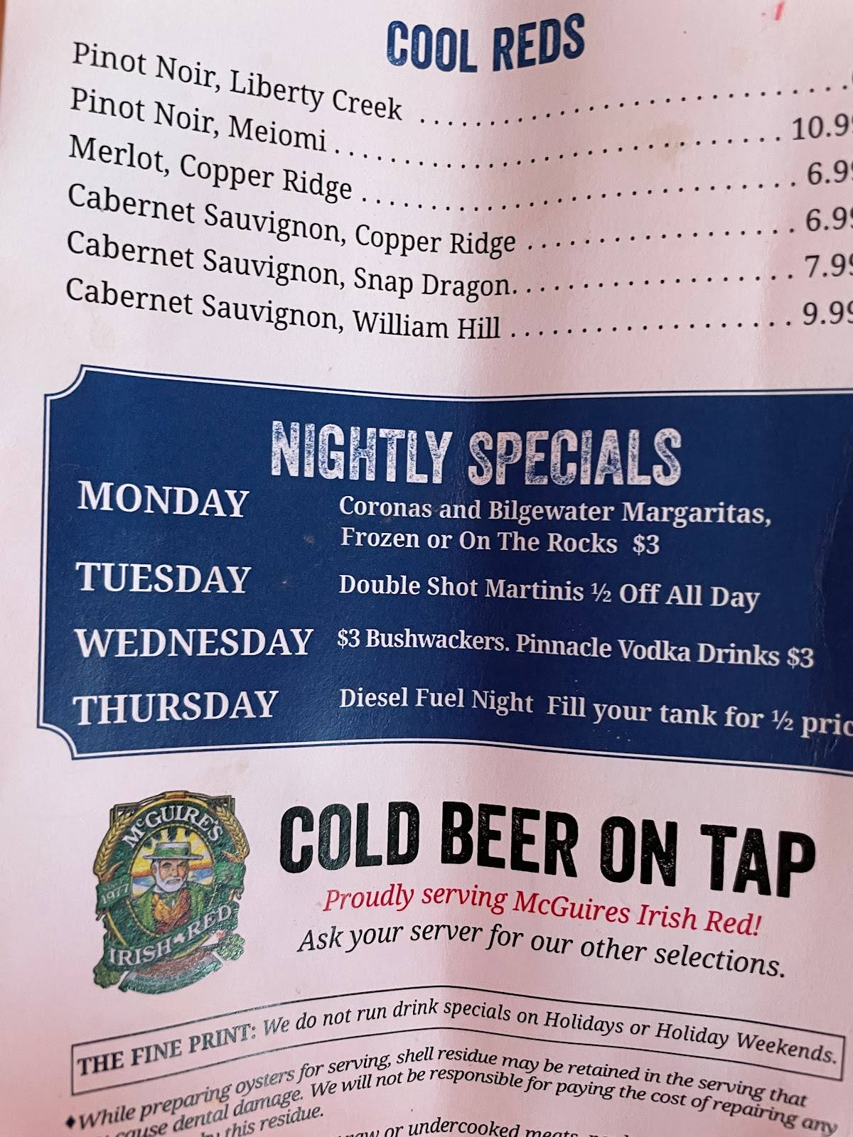 Menu at Flounder's Chowder House pub & bar, Pensacola Beach