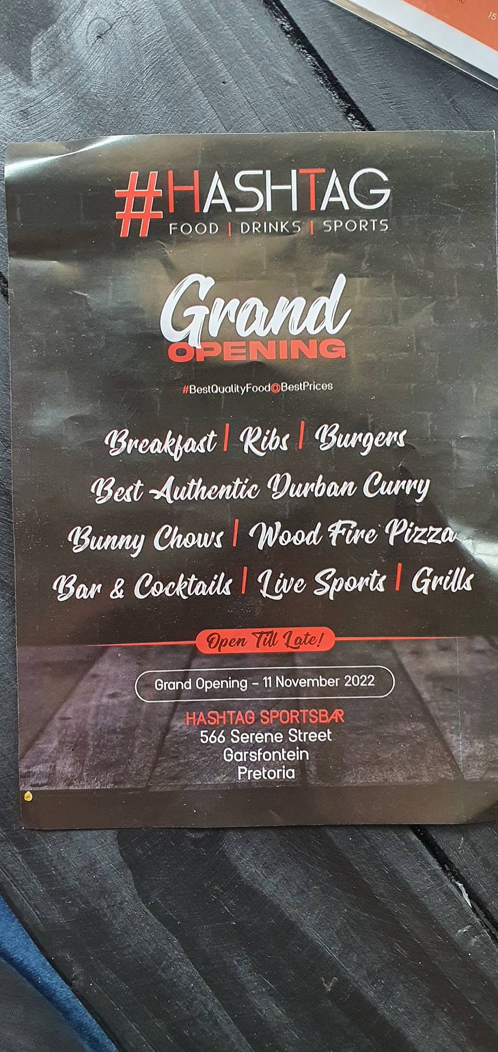 Menu at Hashtag pub & bar, Pretoria