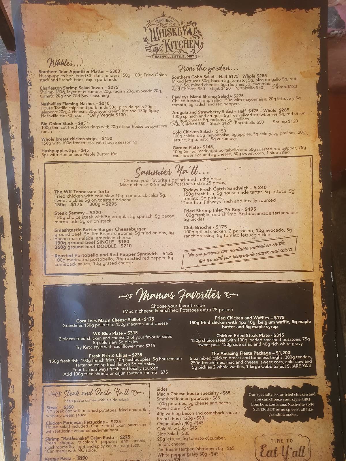 Menu at Whiskey Kitchen PV restaurant, Puerto Vallarta