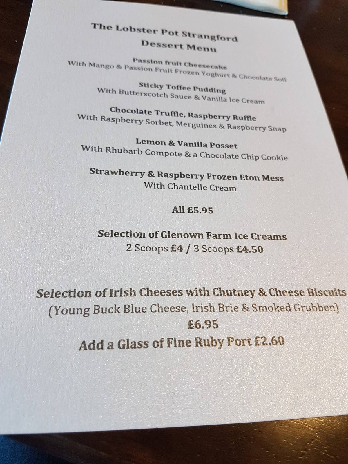 Menu at Lobster Pot pub & bar, Portaferry