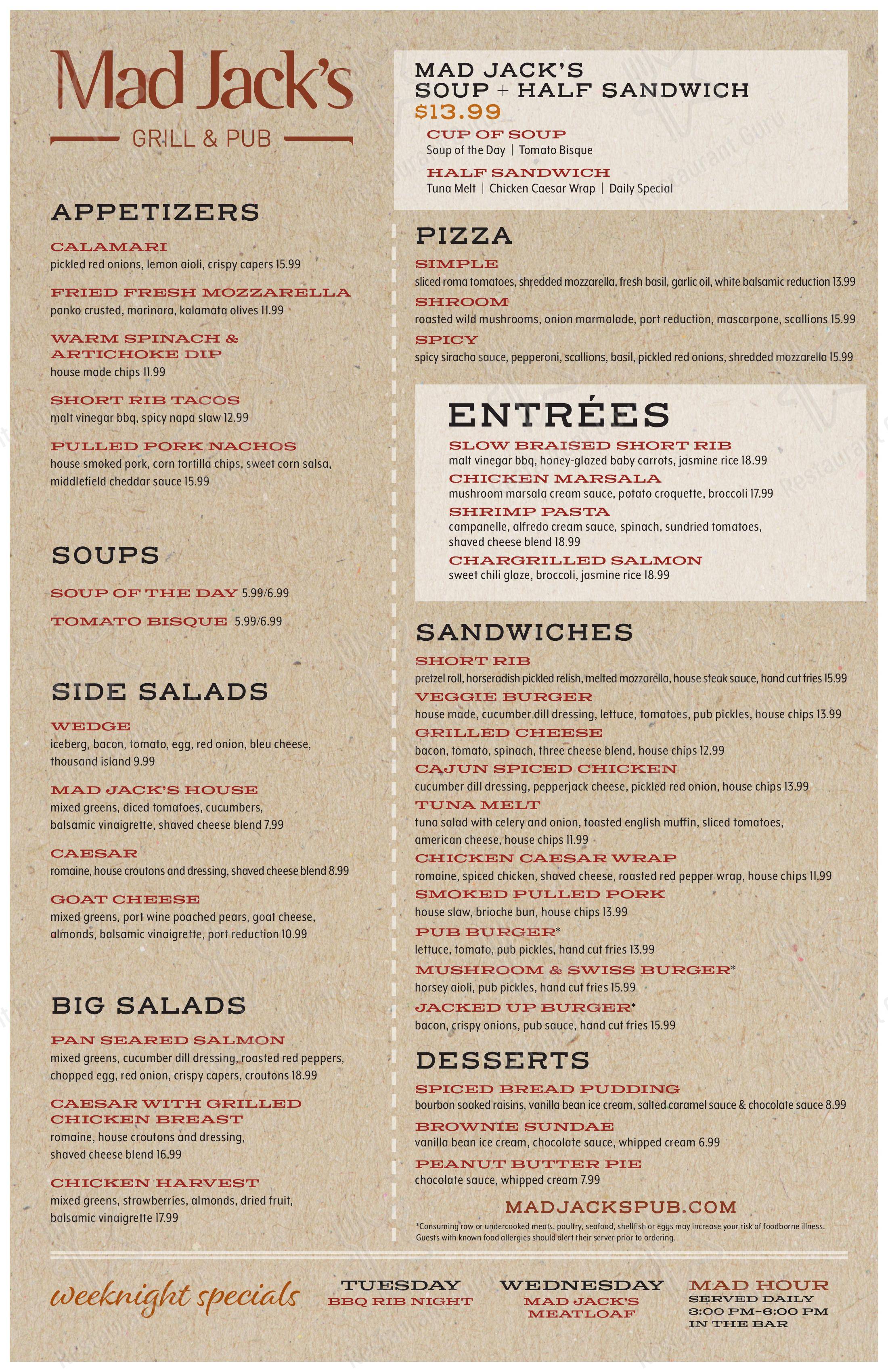 Menu at Mad Jacks Grill & Pub, Aurora