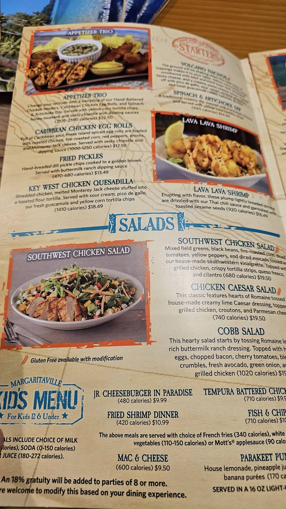 Menu at Margaritaville - Atlantic City pub & bar, Atlantic City