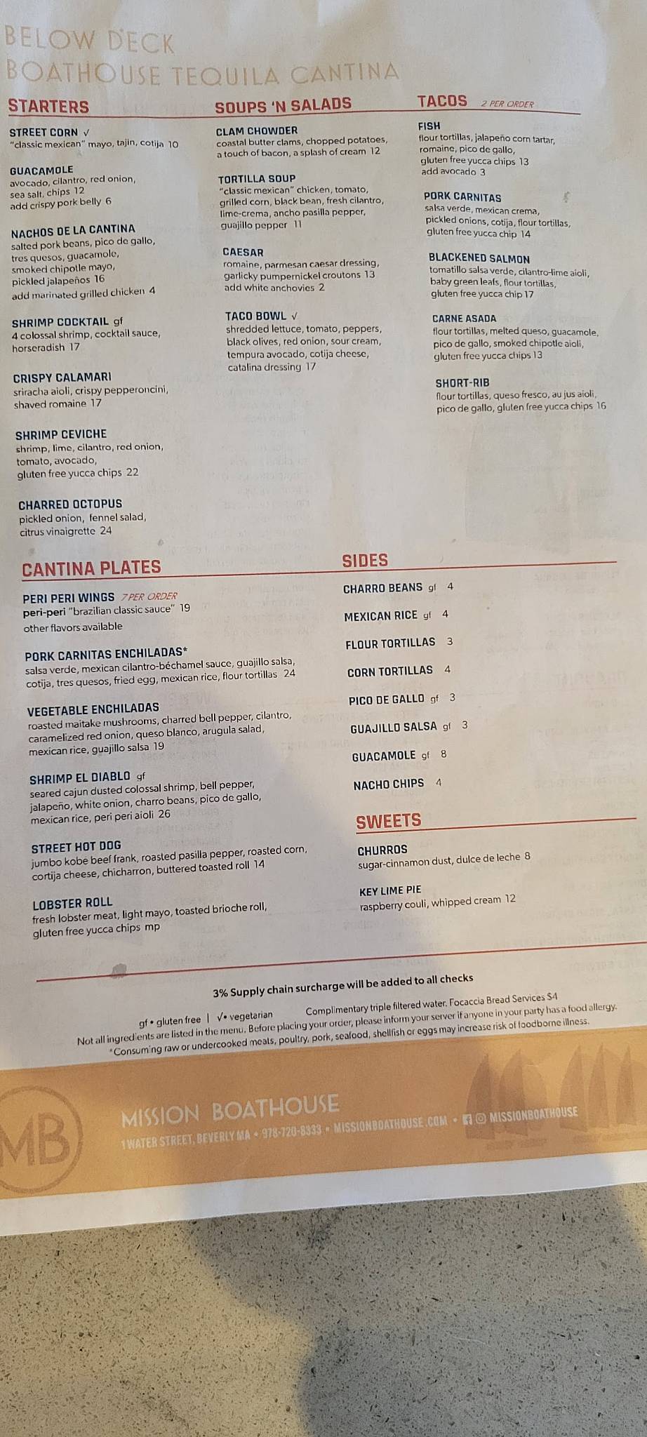 Menu at Mission Boathouse - Beverly pub & bar, Beverly