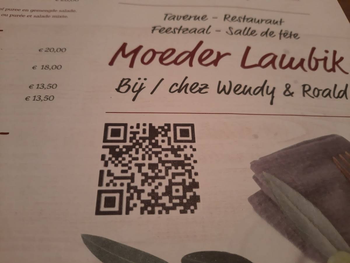 Menu at Moeder Lambik, Bredene, Kapelstraat 165