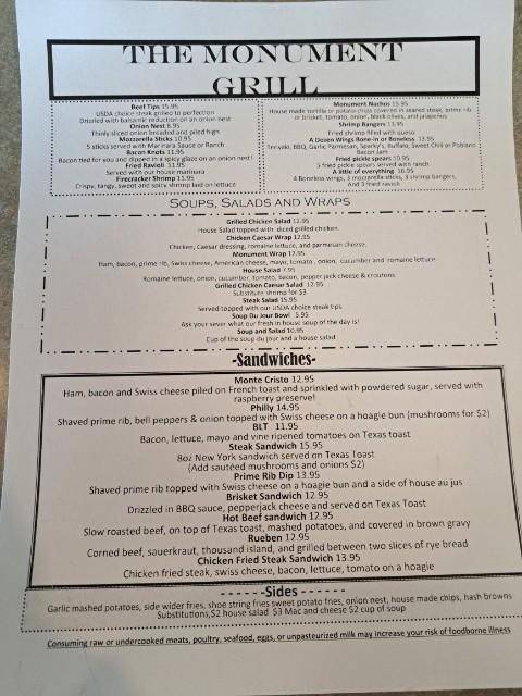 Menu at Monument Grill pub & bar, Gering
