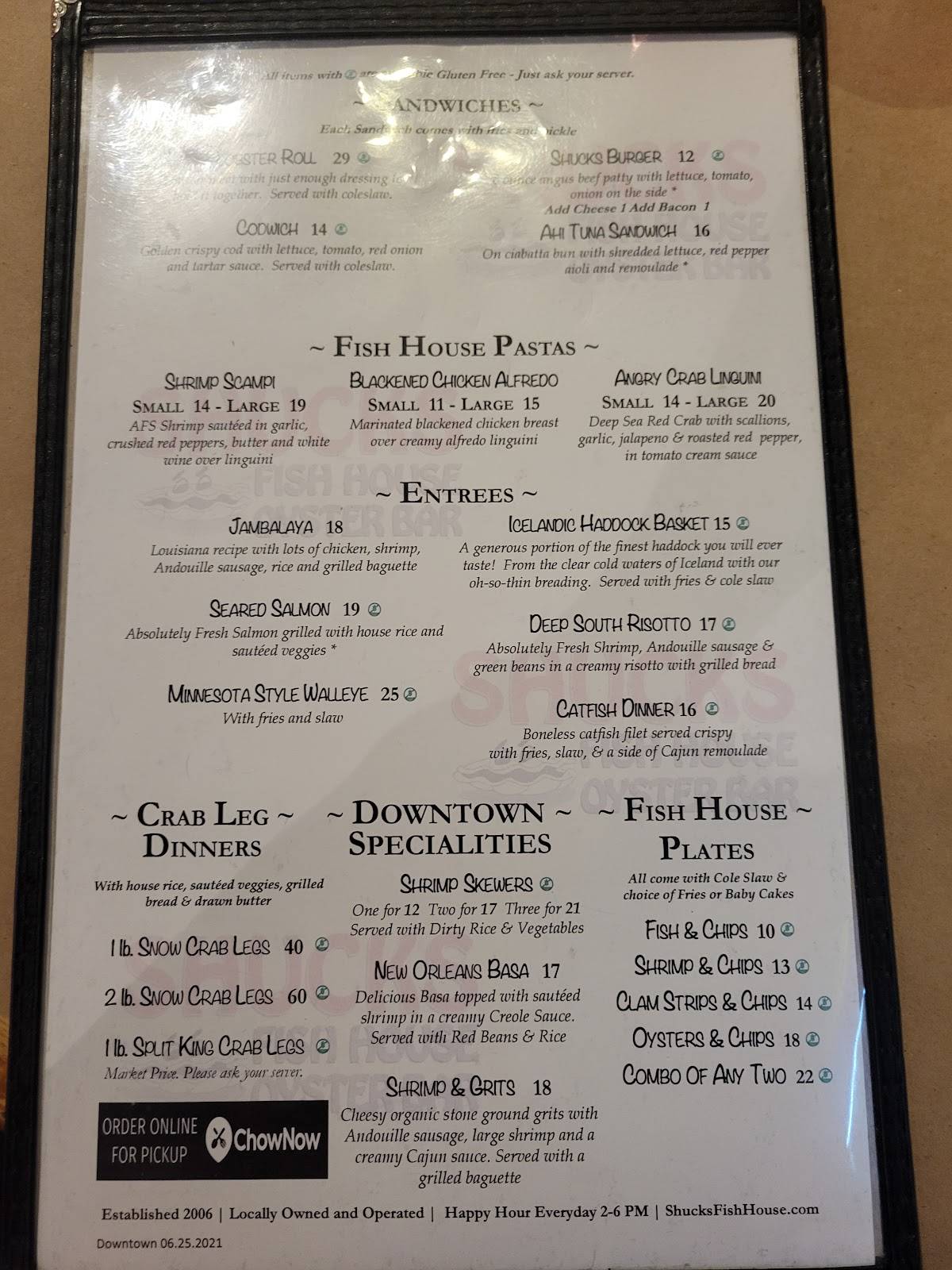 Menu at Shucks Fish House & Oyster Bar, Omaha, Leavenworth St