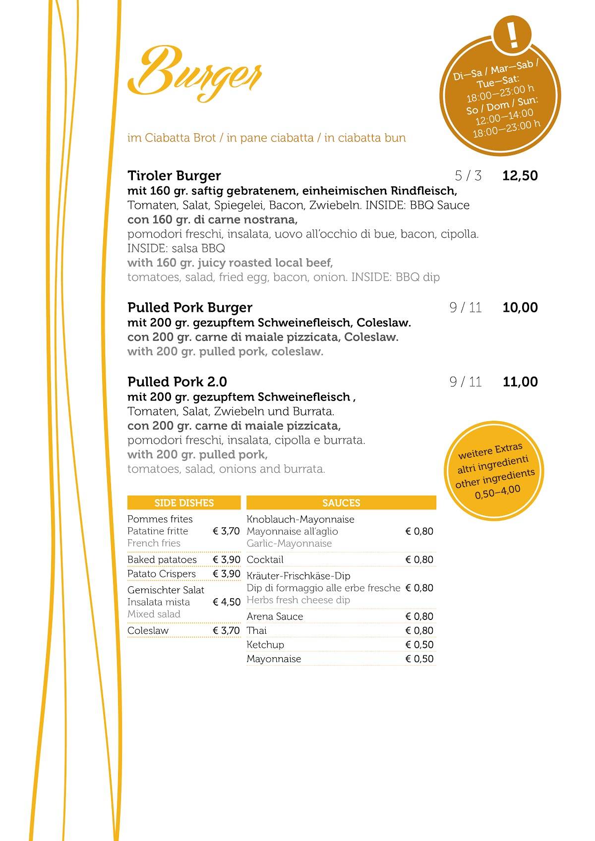 Speisekarte von Sport's Arena pub & Bar, Bruneck