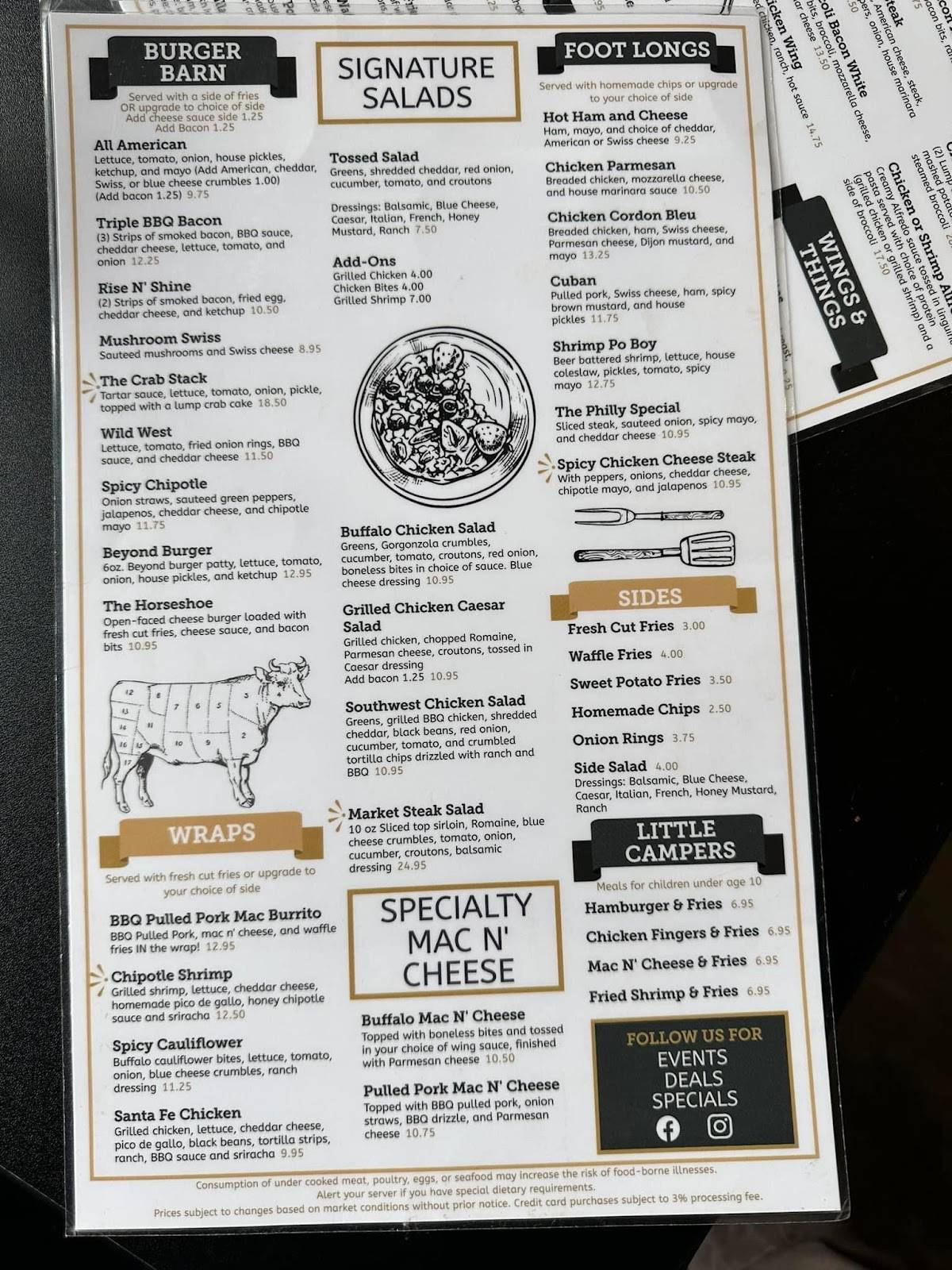 Menu at The Crooked Creek pub & bar, USA