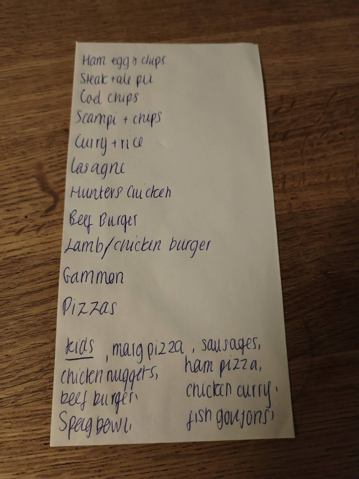 Menu at The Friendly Spirit pub & bar, Bridgwater