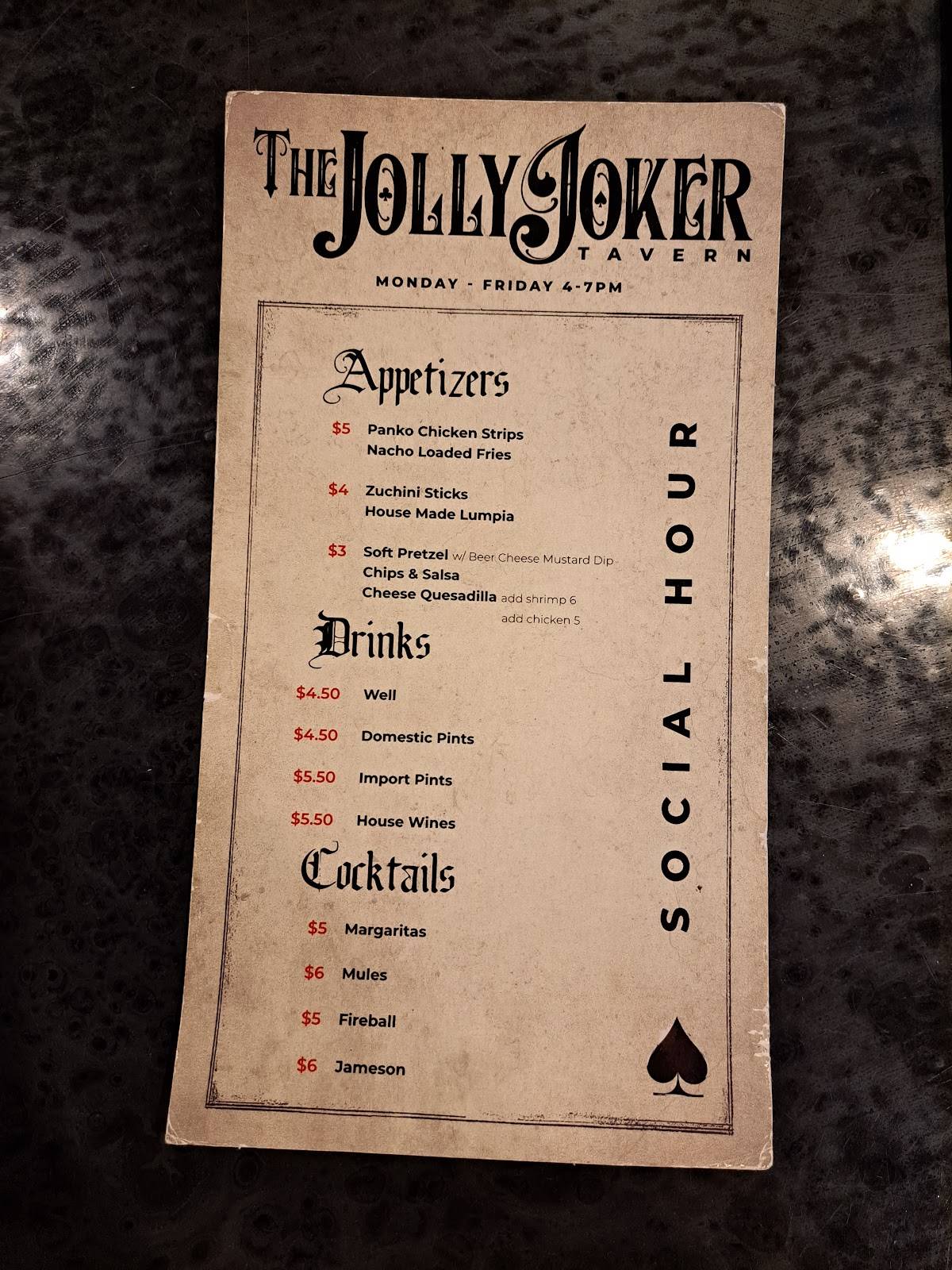 Menu at The Jolly Joker Tavern pub & bar, San Diego