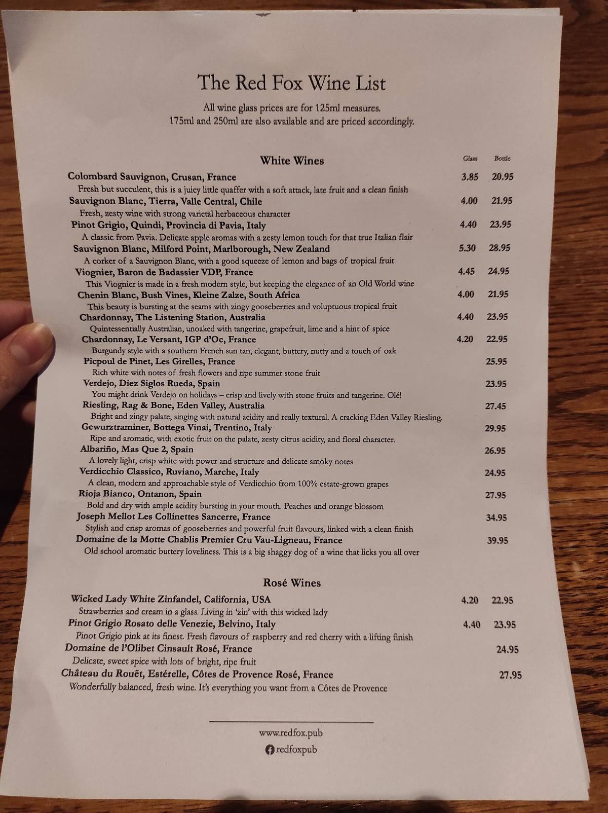 Menu at The Red Fox pub & bar, Neston, The Red Fox
